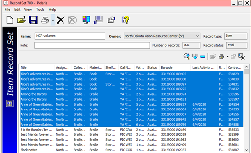 Polaris Client: Deleting Items using Item record sets | ODIN